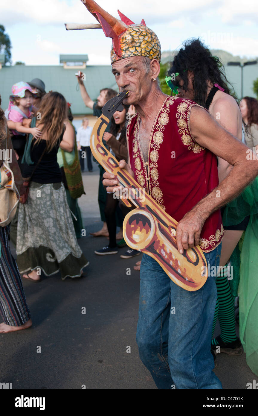 Man in constume takes part in Nimbin's Mardi Grass parade which ...