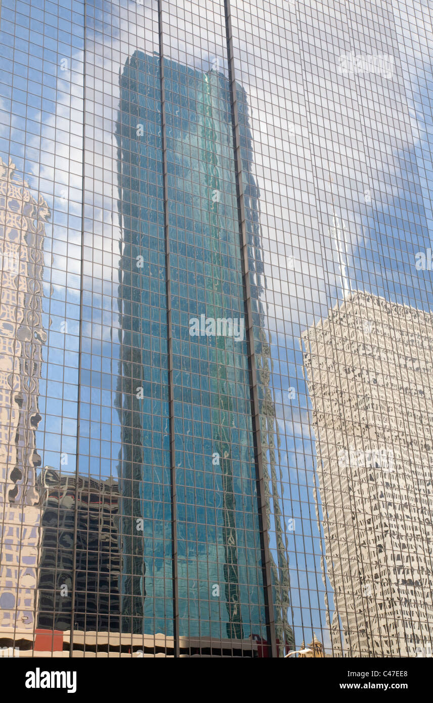 Skyscraper reflections in another skyscraper, downtown Houston, Texas ...