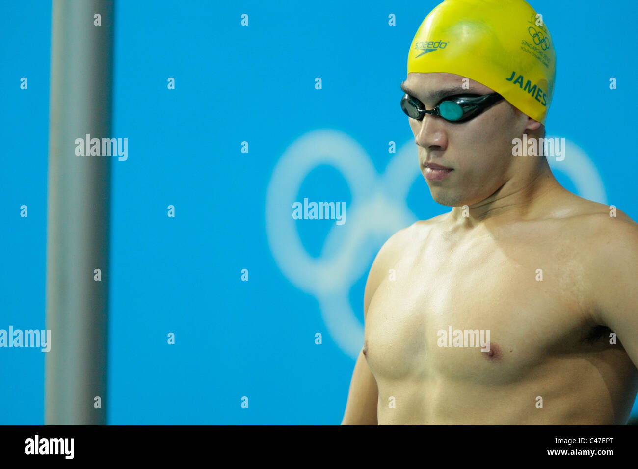 Justin James of Australia during the swimmer introduction prior to the ...