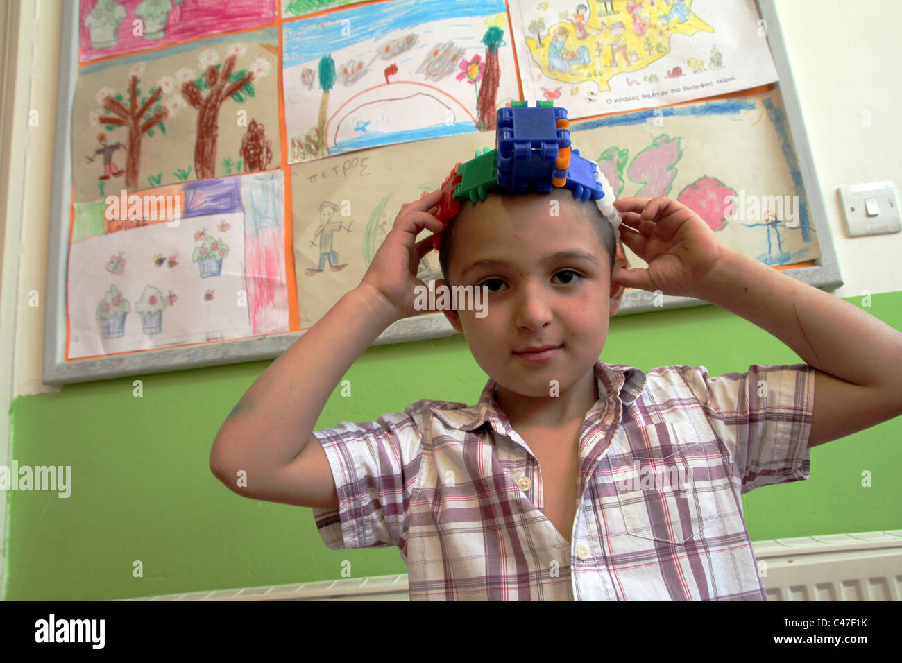 Cyprus. Children play at school near Green Line in Nicosia dividing the ...