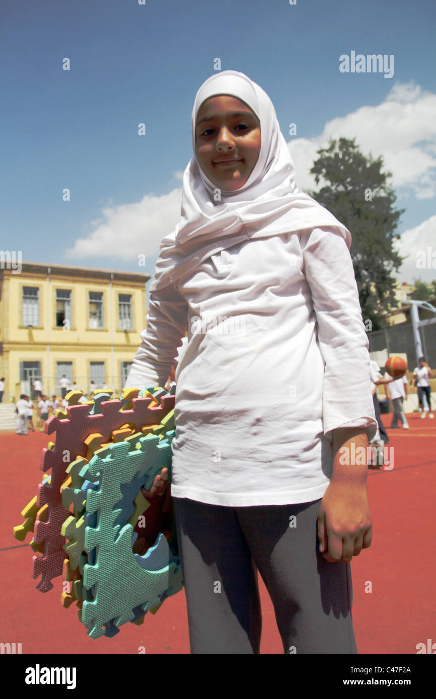 Cyprus. Muslim girl play at school near Green Line in Nicosia dividing ...