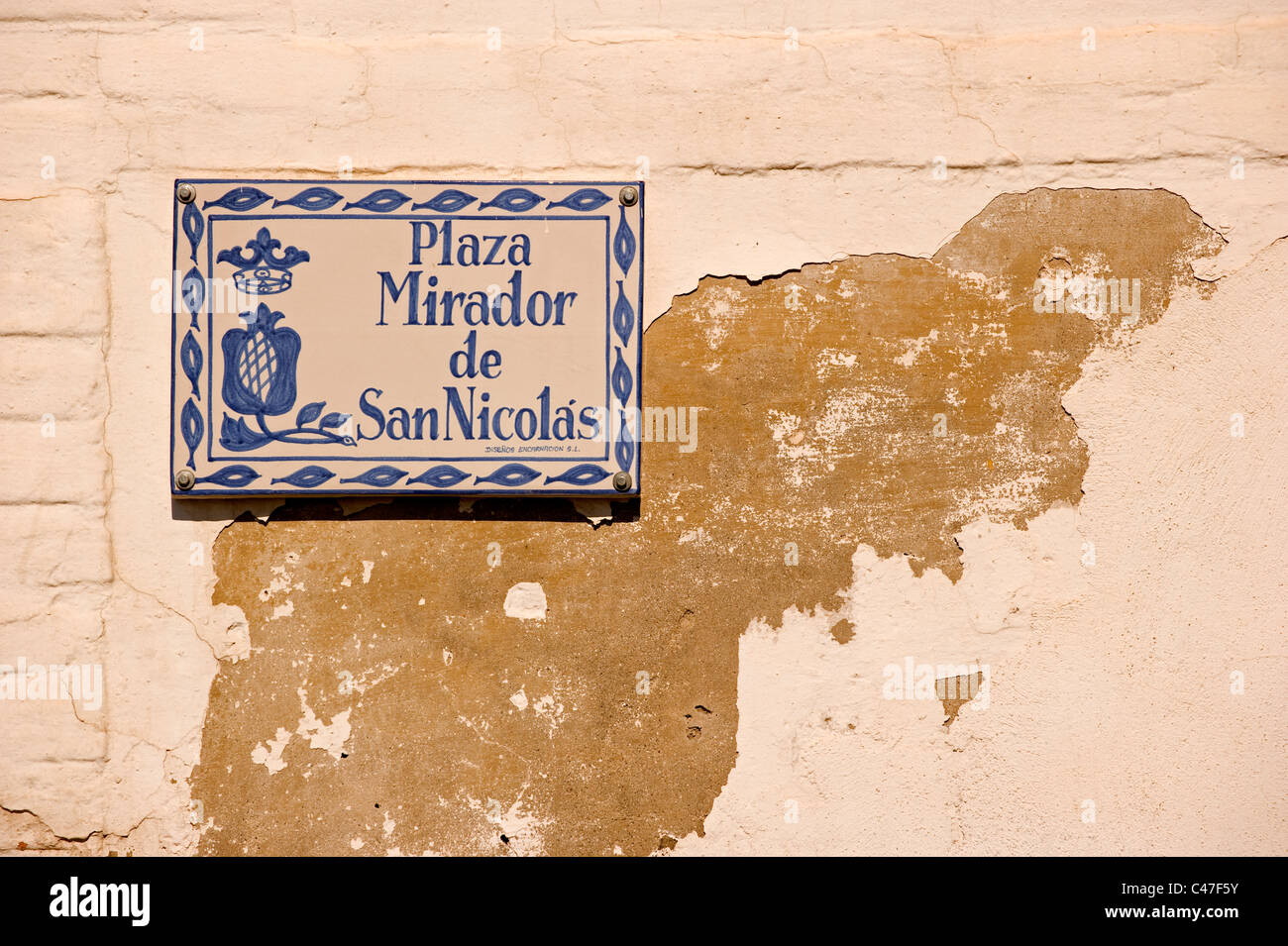 A traditional street sign in the Albaicin area of Granada Andalucia ...