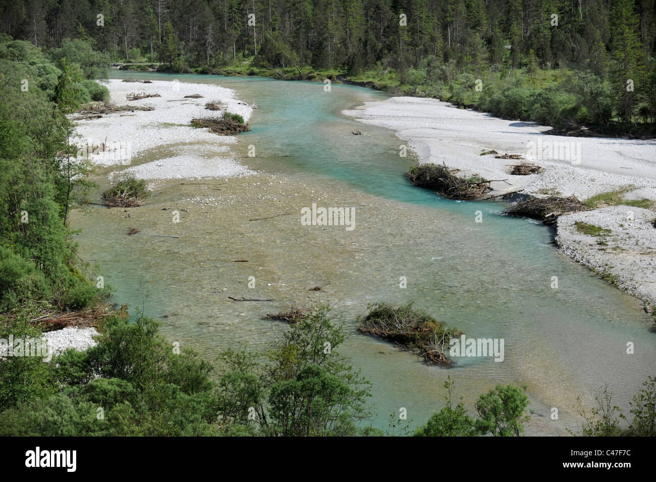 river Isar in upper bavaria, Germany, flows through the nature ...