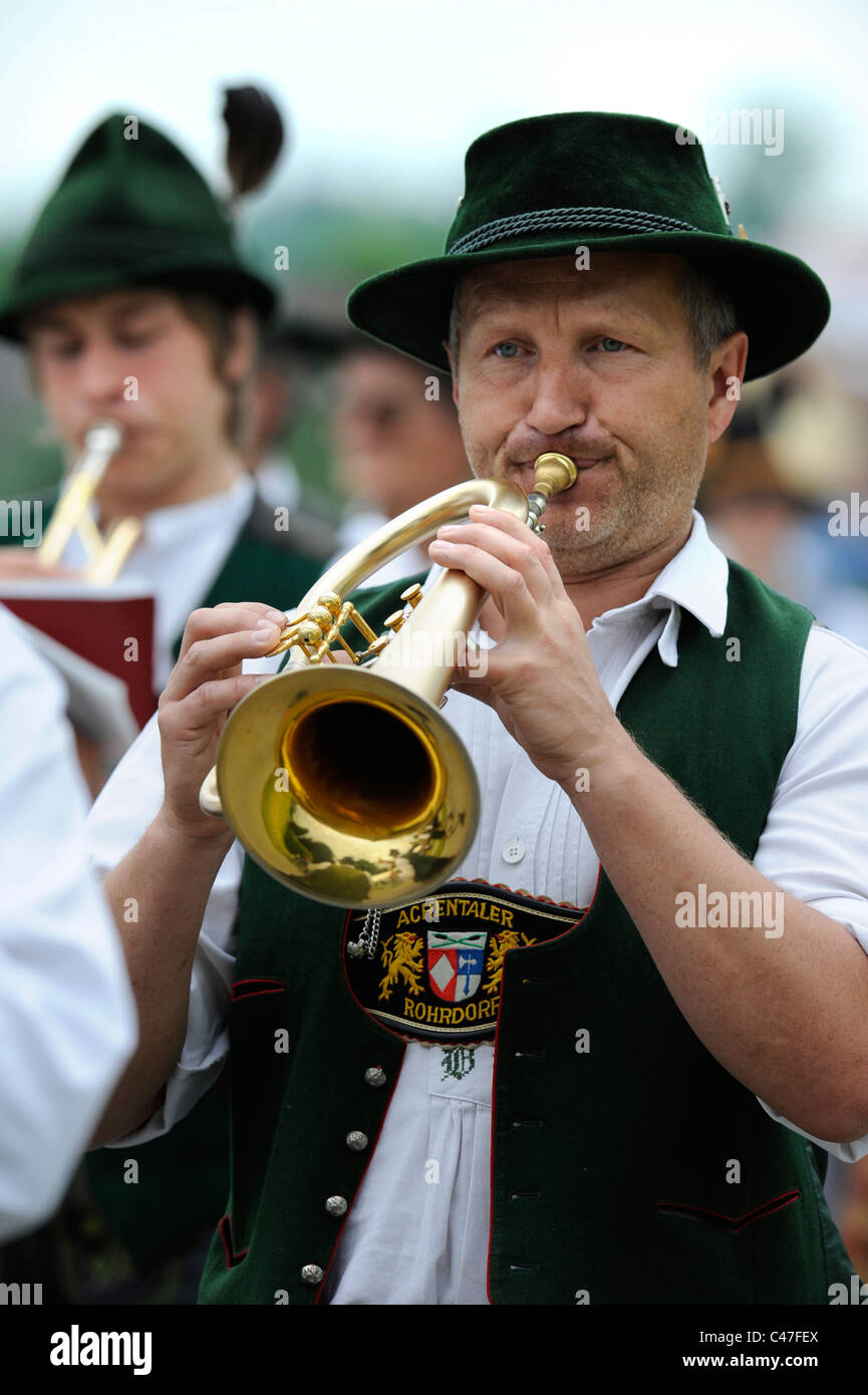 musicians in typical bavarian traditional clothes at folk festival in ...