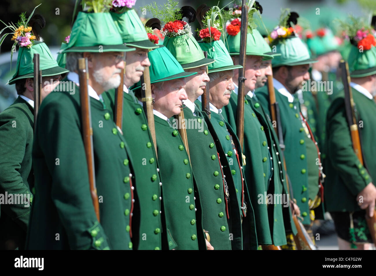 catholic traditional procession in costumes and typical bavarian ...