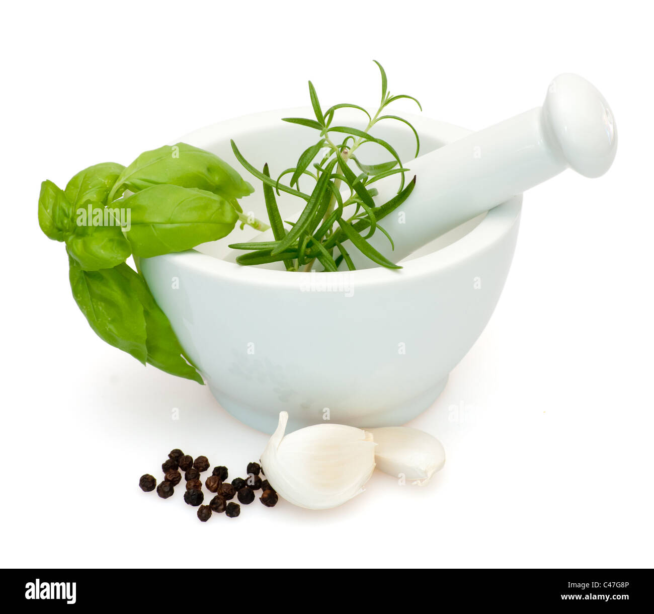 Spices in mortar pestle Cut Out Stock Images & Pictures - Alamy
