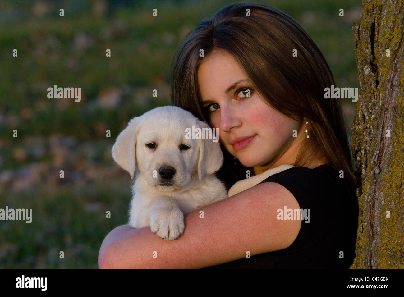 Young woman and Labrador retriever Stock Photo - Alamy