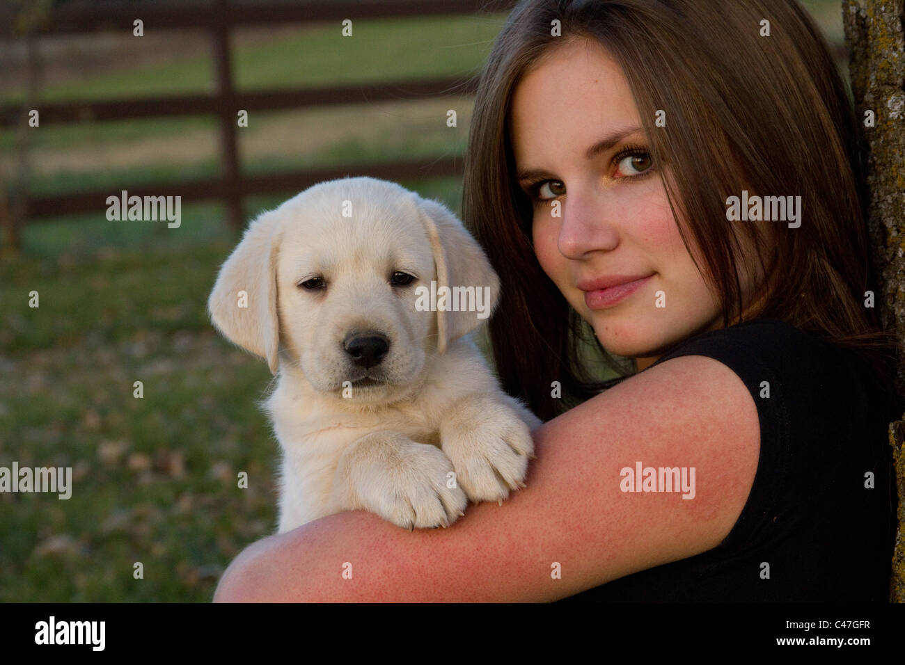 Young woman and Labrador retriever Stock Photo - Alamy