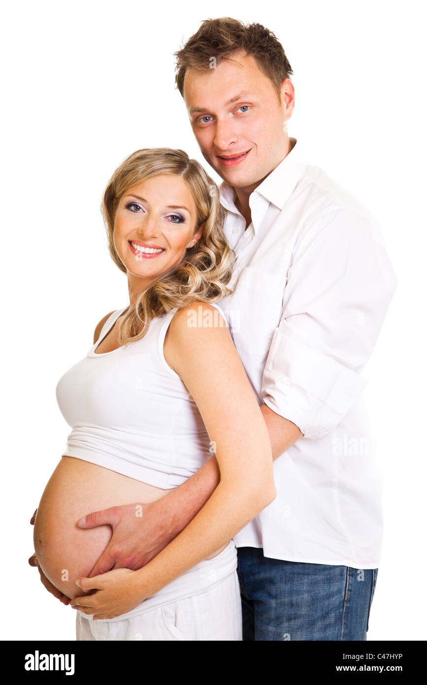 Pregnant woman with man isolated on white Stock Photo - Alamy