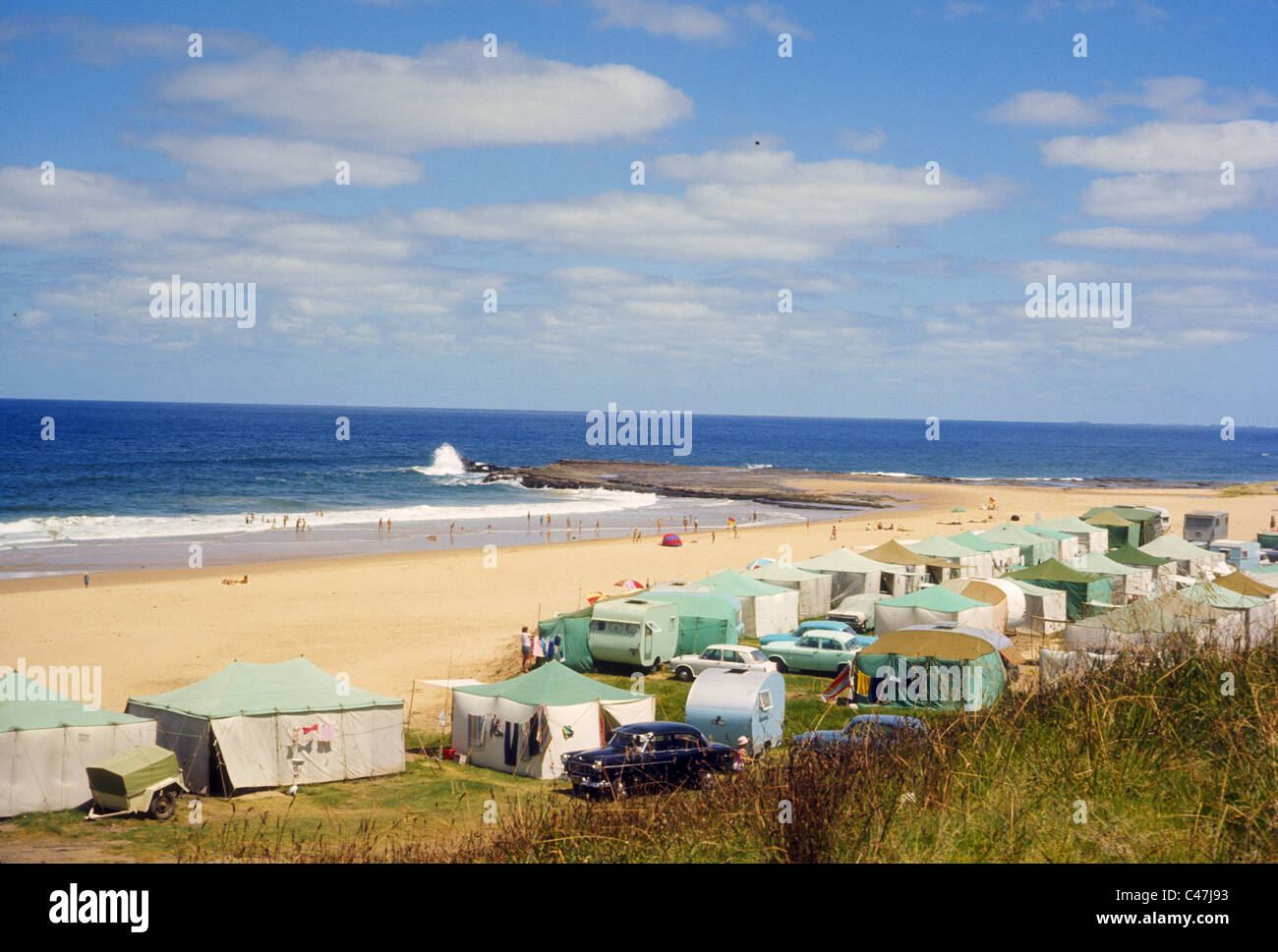 coledale beach scene Australia homes trailers sand tourism 1966 ocean ...