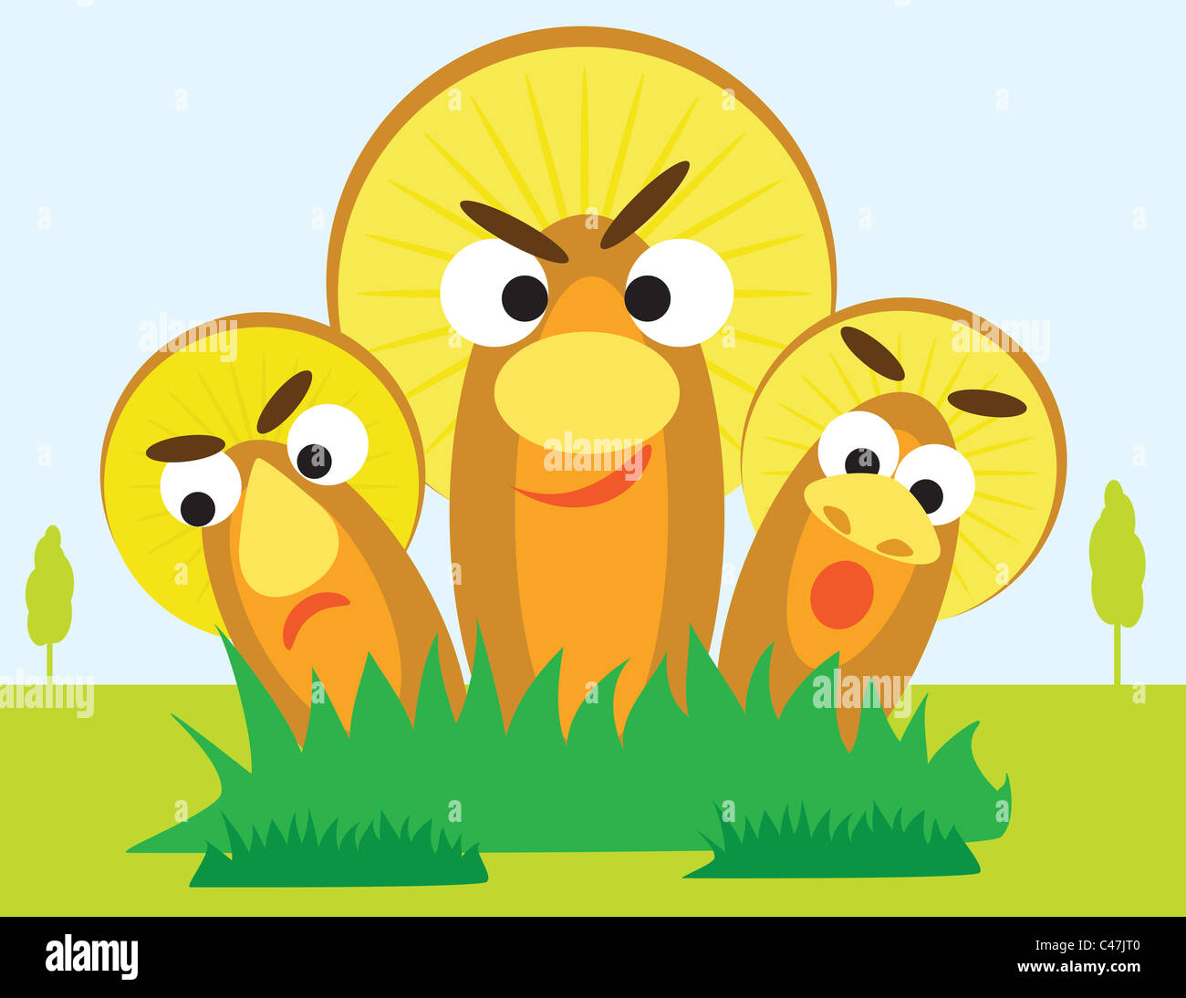 Funny mushrooms. Abstract humorous illustration Stock Photo - Alamy