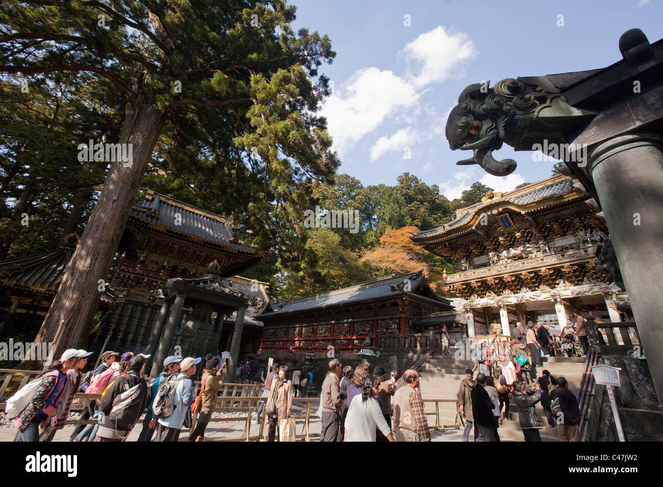 Visitors at Yomei-mon, a national treasure and the main gate at Tosho ...