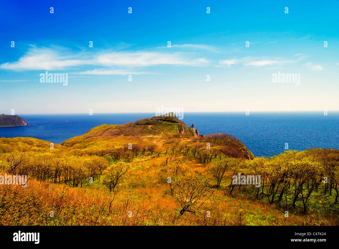 spring landscape, japan sea view from a height Stock Photo - Alamy