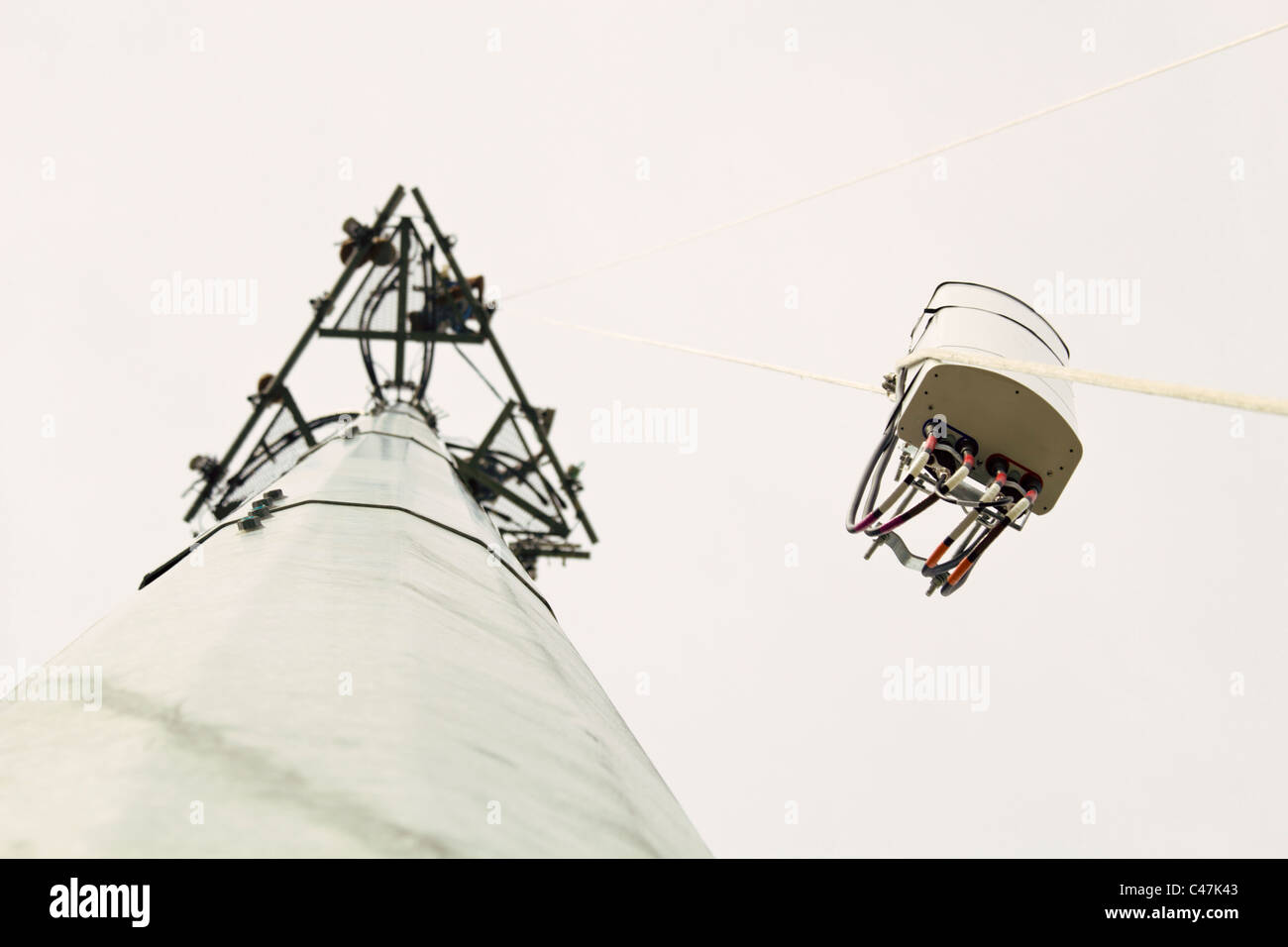 Crew installing antennas on the top of 150' tower Stock Photo - Alamy