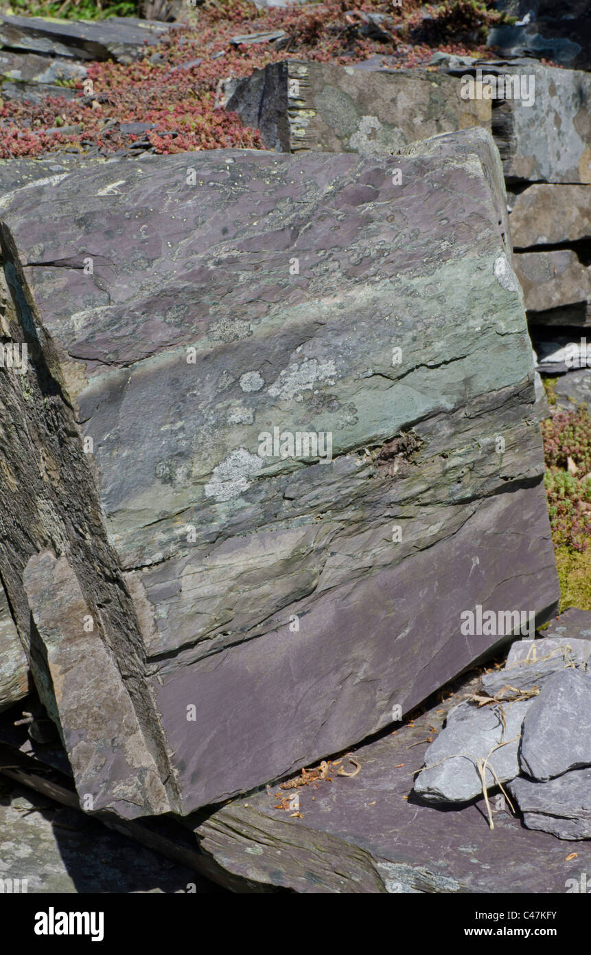 Slate slabs at the disused Dinorwig slate mine, Snowdonia, North Wales ...