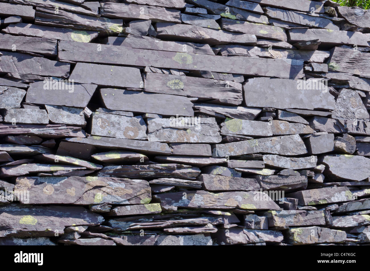 Slate wall at the disused Dinorwig slate mine, Snowdonia, North Wales ...