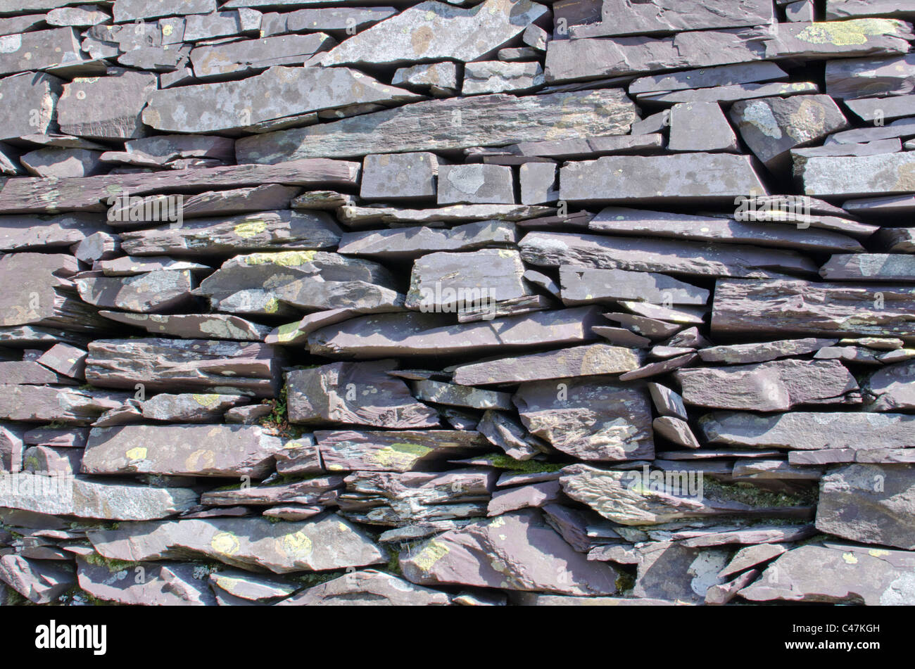 Slate wall at the disused Dinorwig slate mine, Snowdonia, North Wales ...