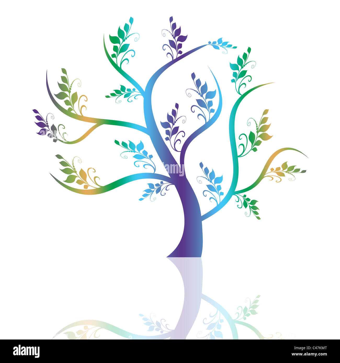 Colorful art tree and reflection on white background Stock Photo - Alamy
