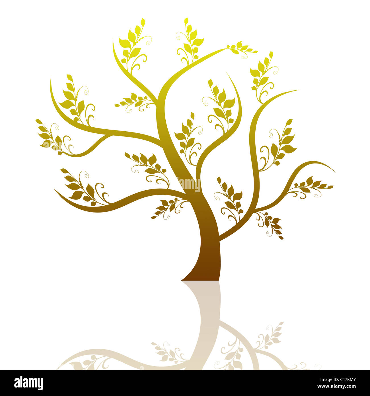 Beautiful abstract art tree with reflection on white background Stock ...
