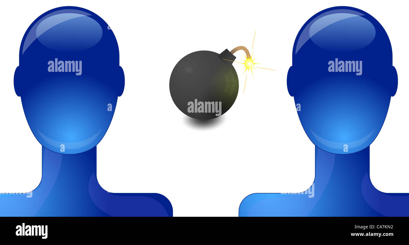 Two blue persons with bomb on white Stock Photo - Alamy