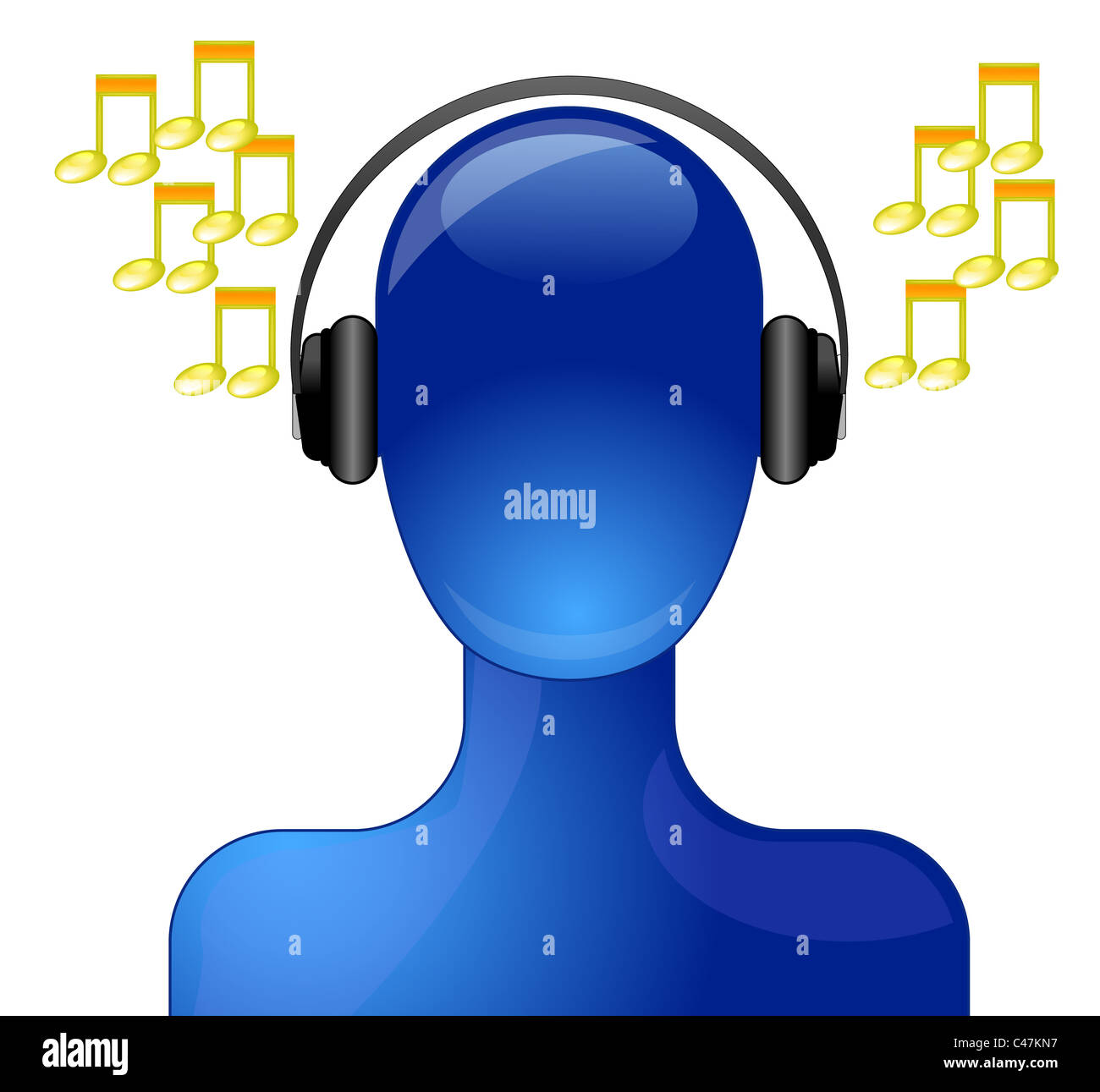 Blue person with headphone listening to music Stock Photo - Alamy