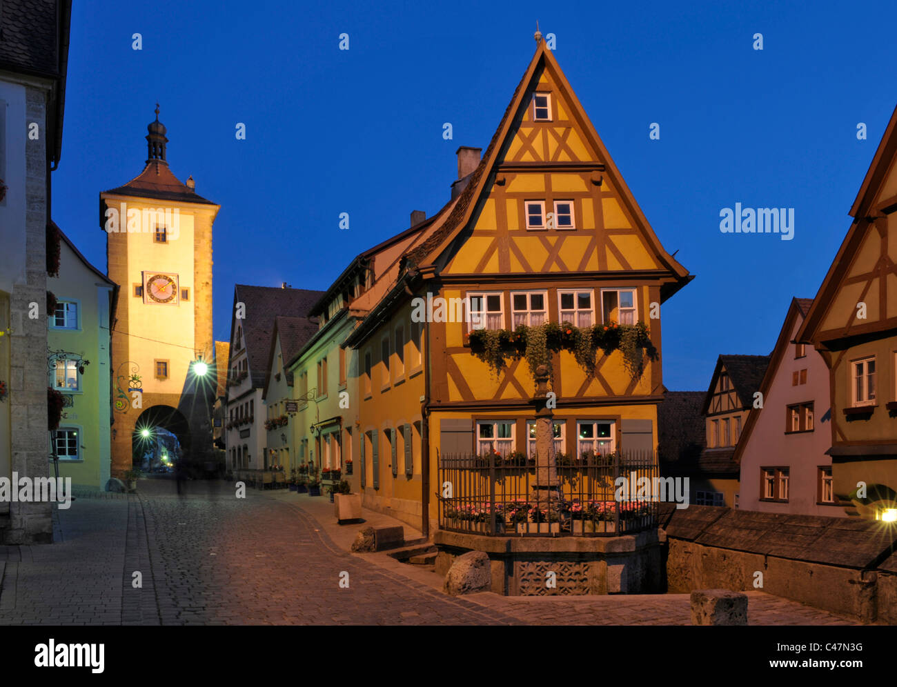 medieval old town Rothenburg ob der Tauber in Germany, Bavaria, with ...