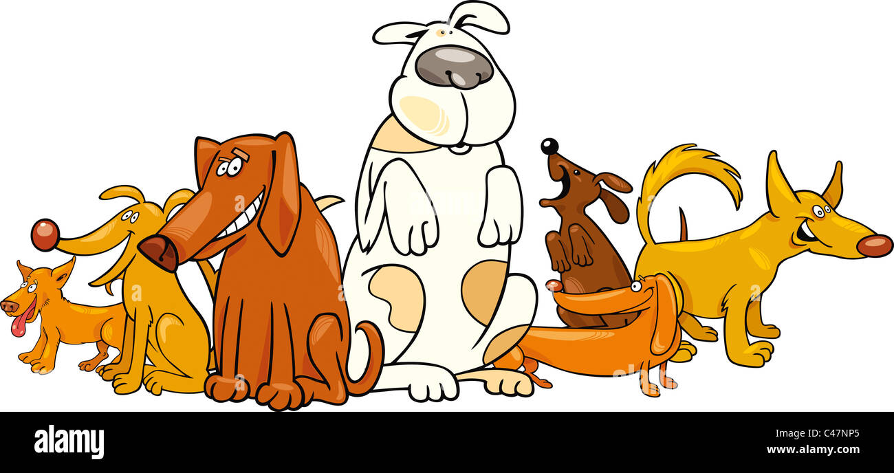 Cartoon illustration of funny dogs group Stock Photo - Alamy