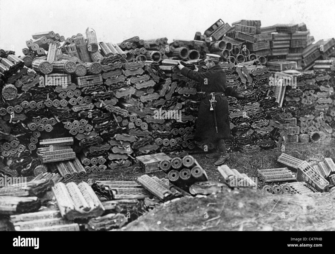 A heap of caseless ammunition near Lodz, 1914 Stock Photo - Alamy