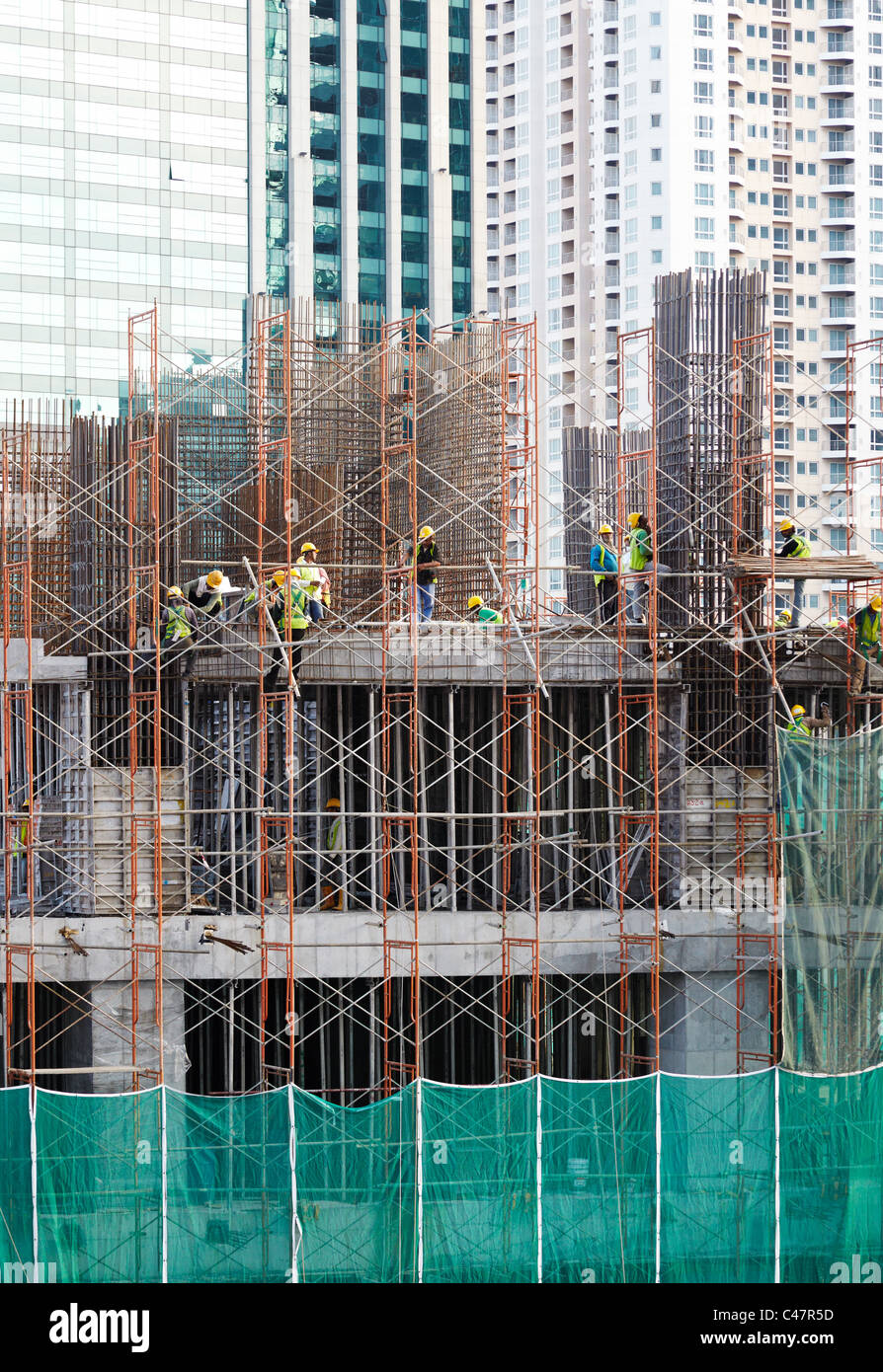 Construction and steel works on a high rise building close up Stock ...