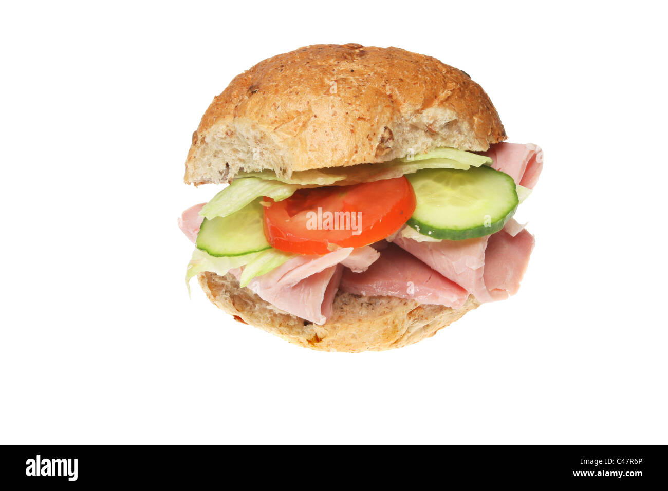 Ham and salad roll isolated on a white background Stock Photo - Alamy