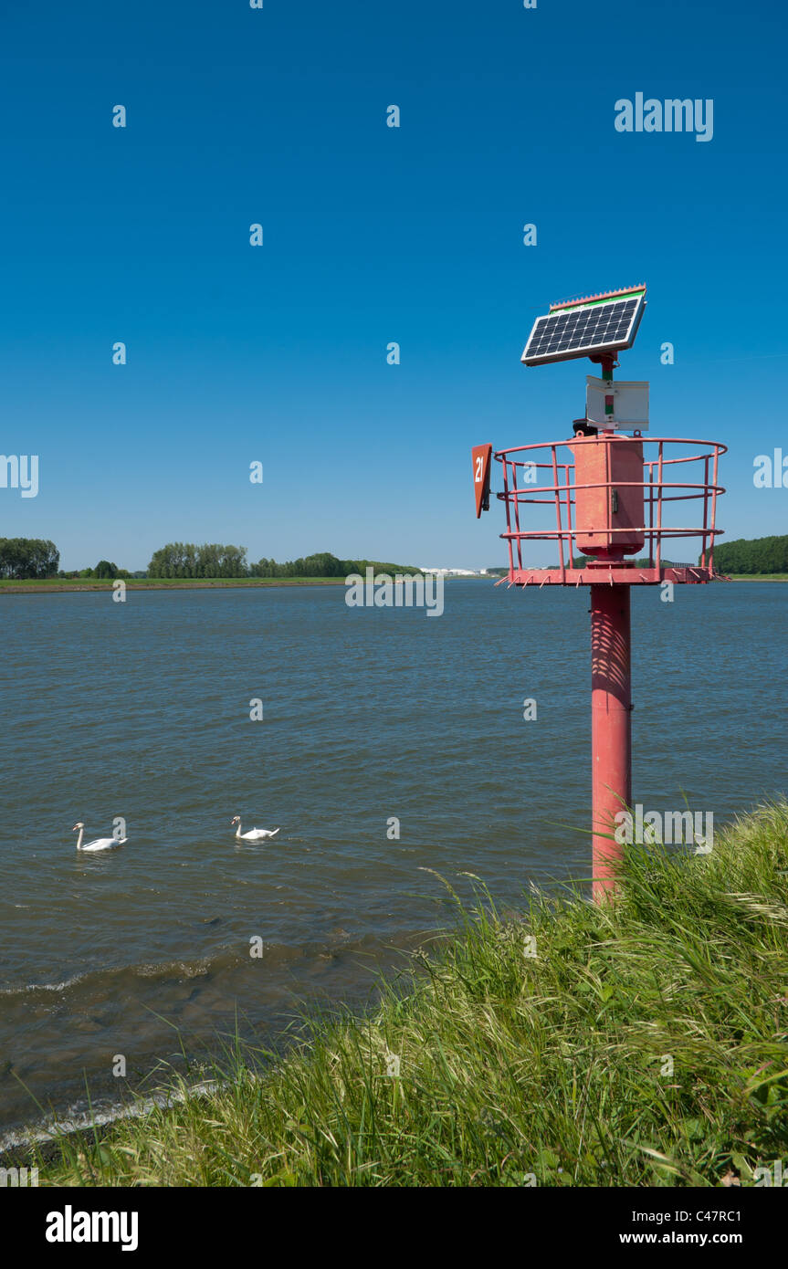 small solar powered lighthouse in the rotterdam harbor Stock Photo - Alamy
