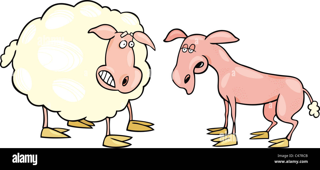 Illustration of frightened sheep and shaved one Stock Photo - Alamy
