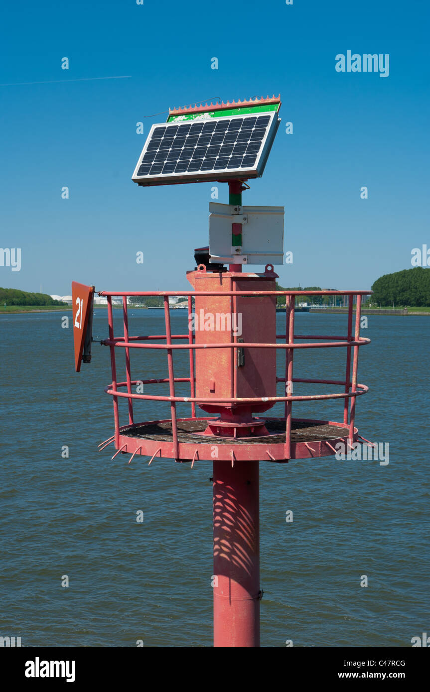 small solar powered lighthouse in the rotterdam harbor Stock Photo - Alamy