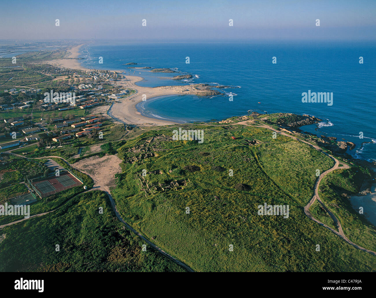 Aerial view of the biblical city of Dor in the coastal plain Stock ...