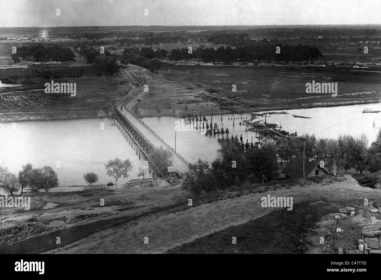 Pontoon bridge on river Black and White Stock Photos & Images - Alamy