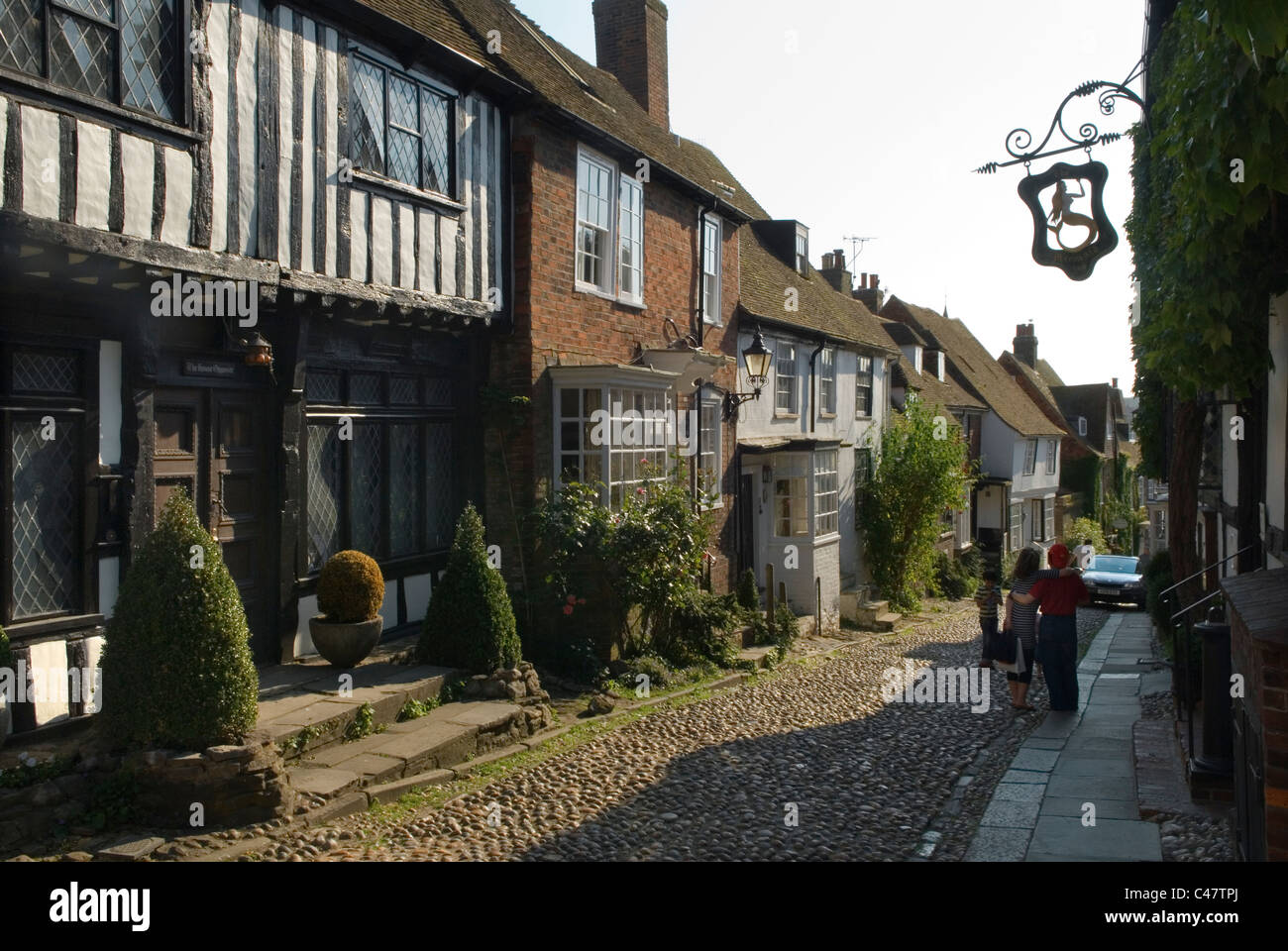 Mermaid Street, Rye, East Sussex Uk. Mermaid Inn on the right with ...