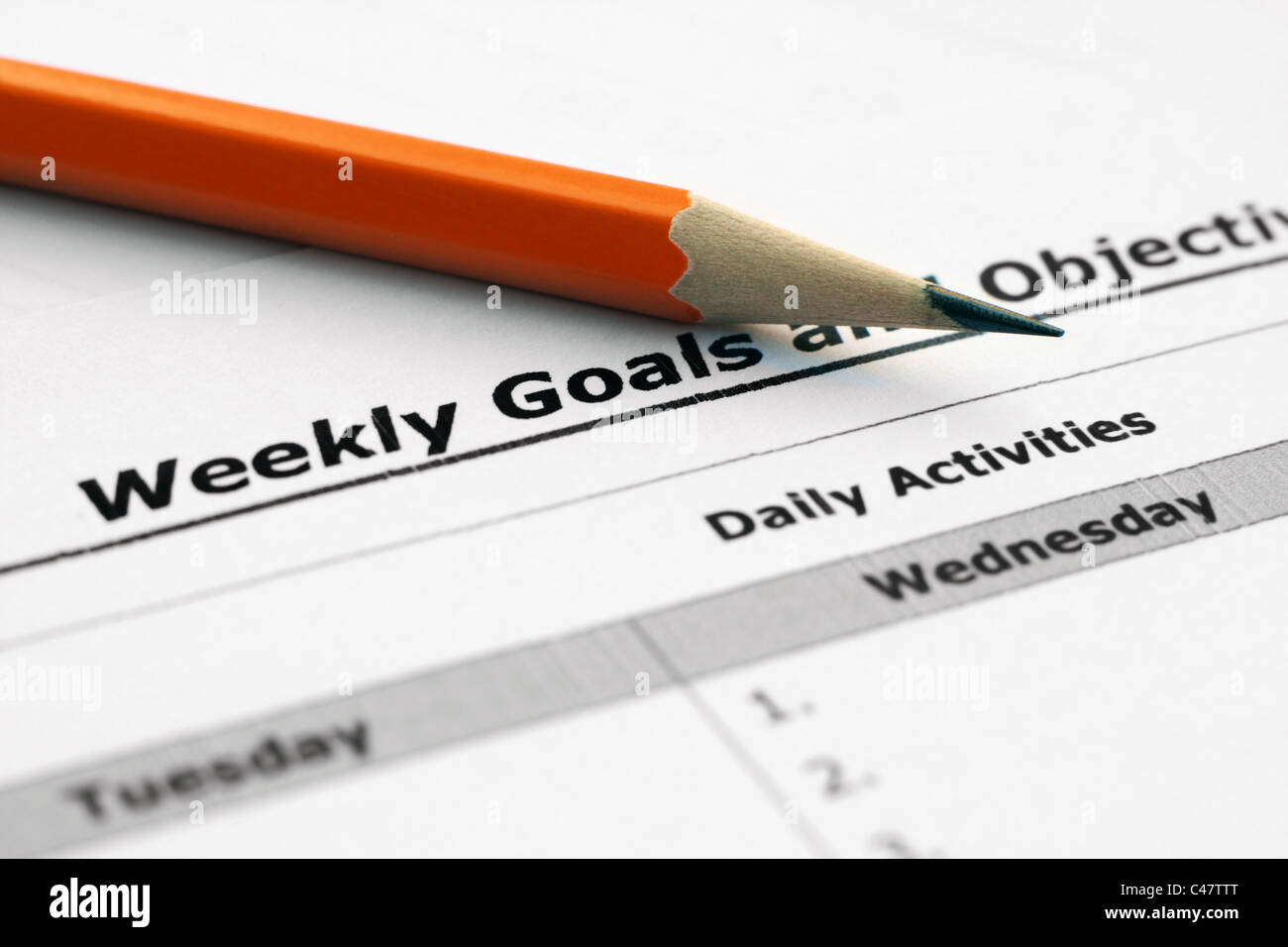 Weekly Goals and Objectives form Stock Photo - Alamy