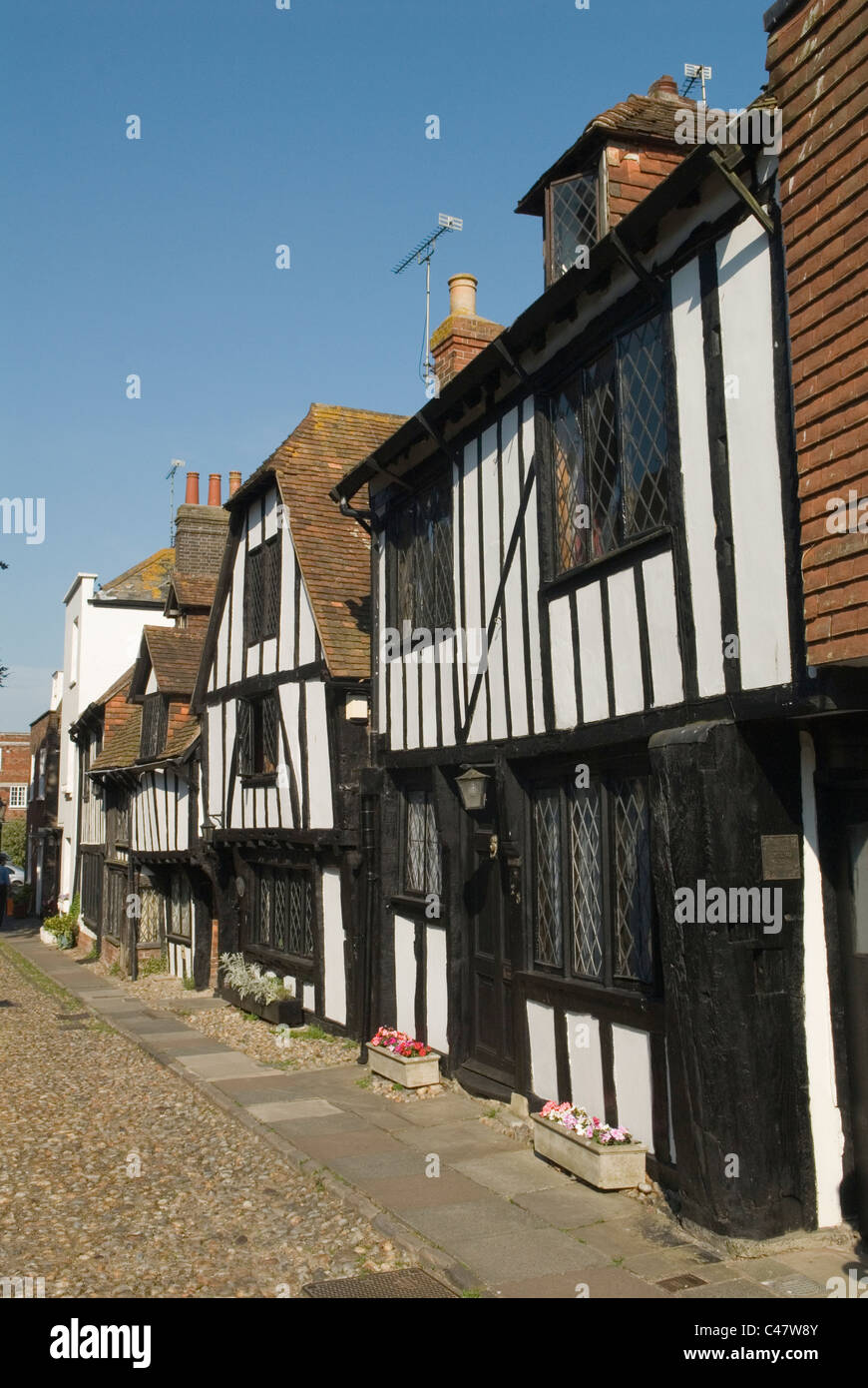 Rye East Sussex UK. Medieval half timbered building family homes in ...