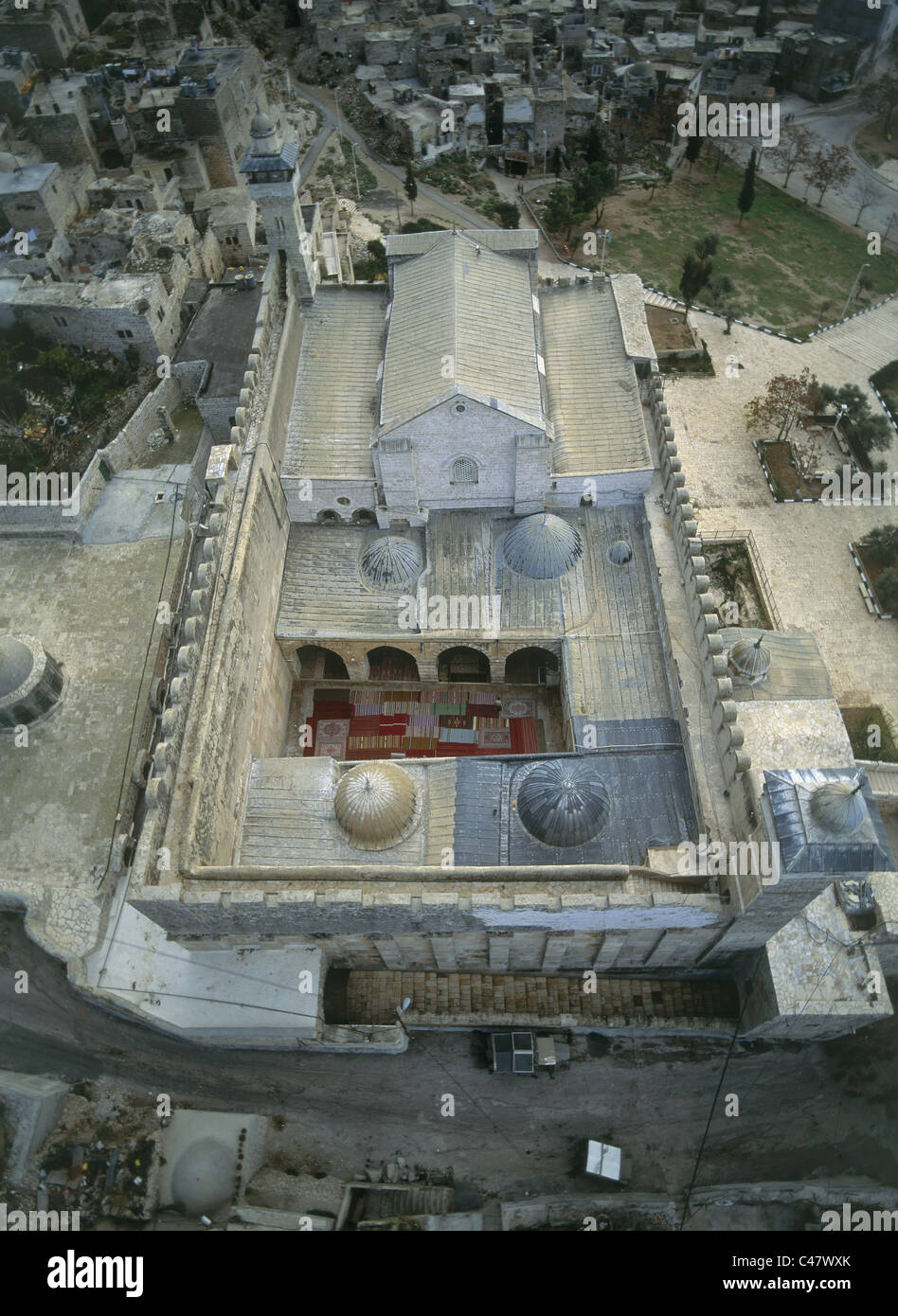 Aerial view of the Haram el Kahalil compound within the modern city of ...