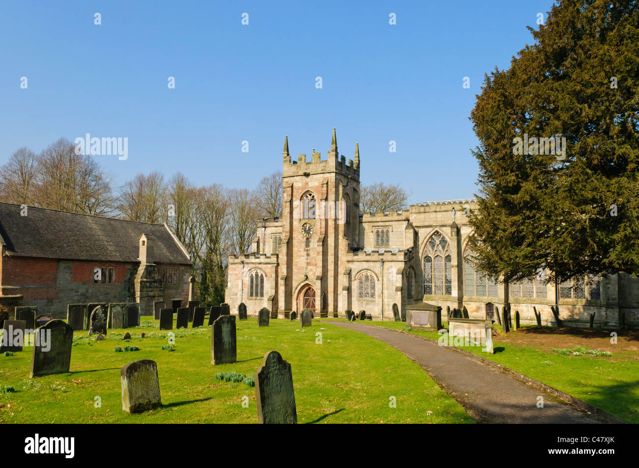 The church of St. Mary and St. Barlock in Norbury, Derbyshire, England ...