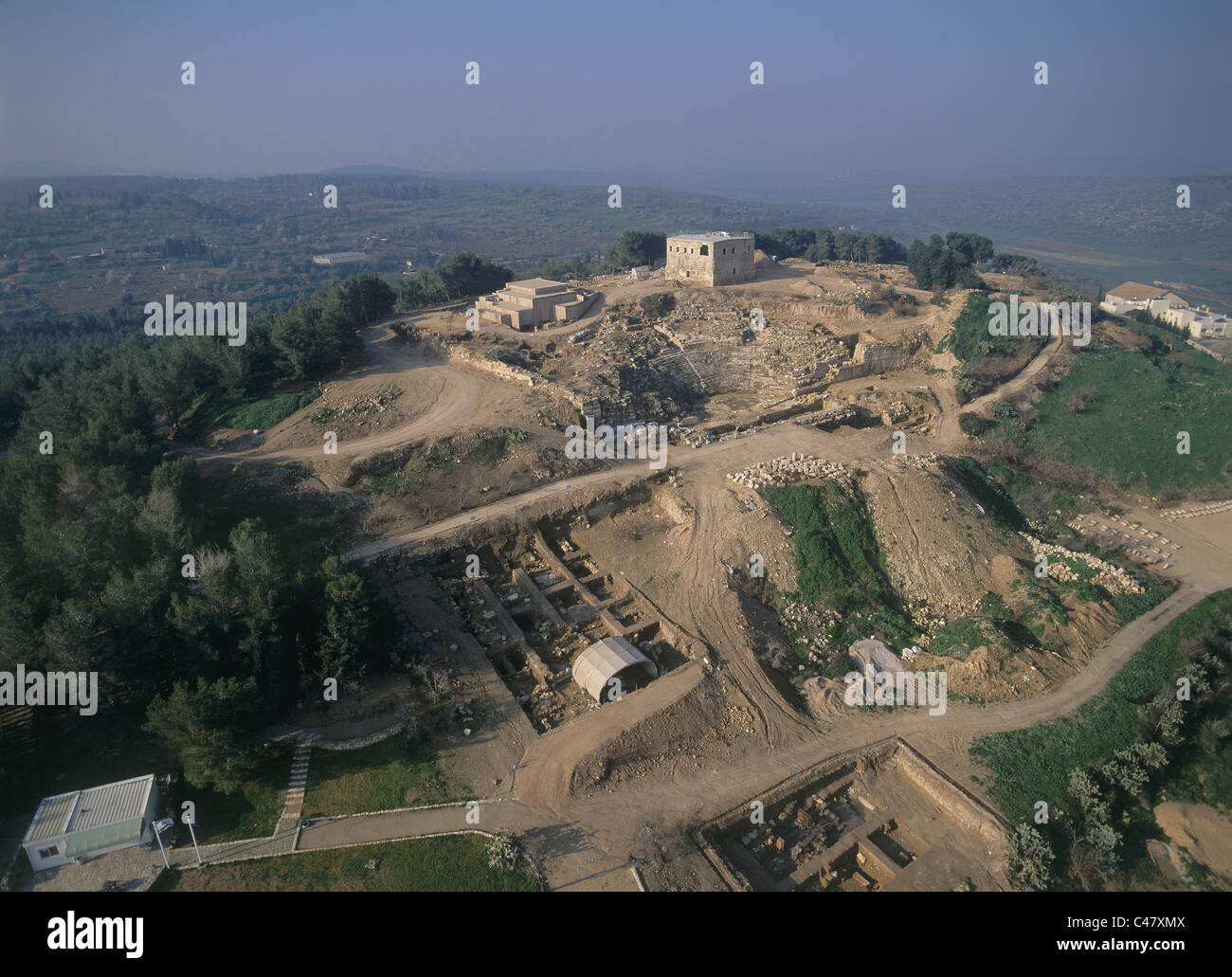 Aerial view of the exavations of the ancient city of Sepphoris Stock ...