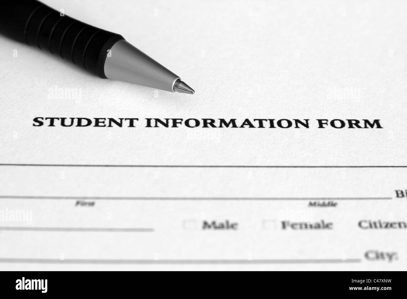 Student information form Black and White Stock Photos & Images - Alamy