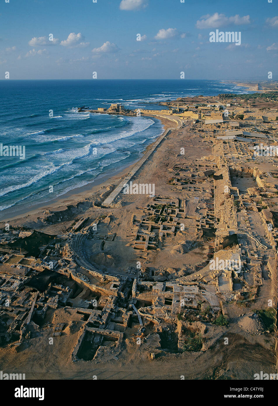 Aerial photograph of the ancient race course of Roman Caesarea Stock ...