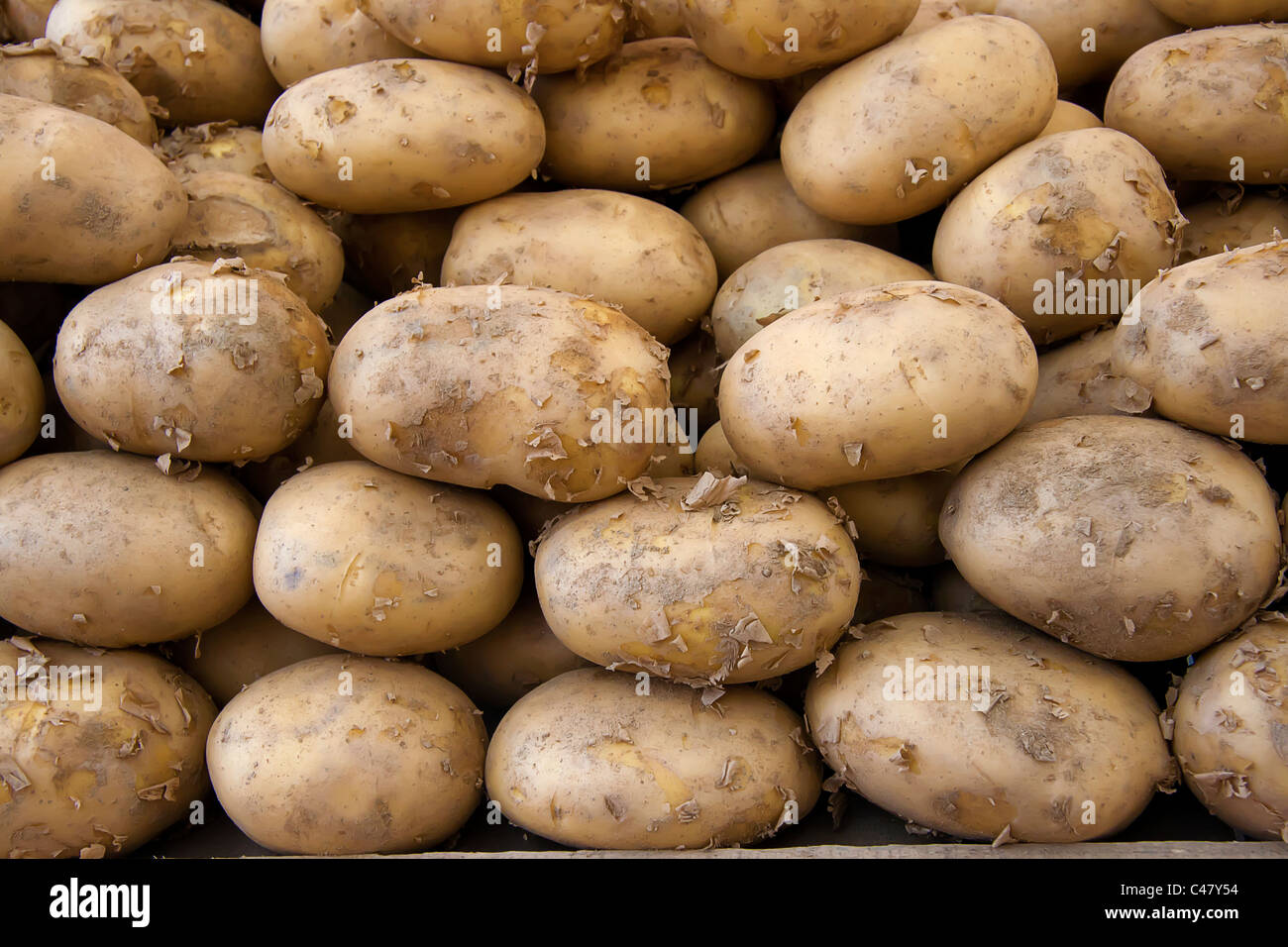 Patatoes lined on a counter of open market Stock Photo - Alamy