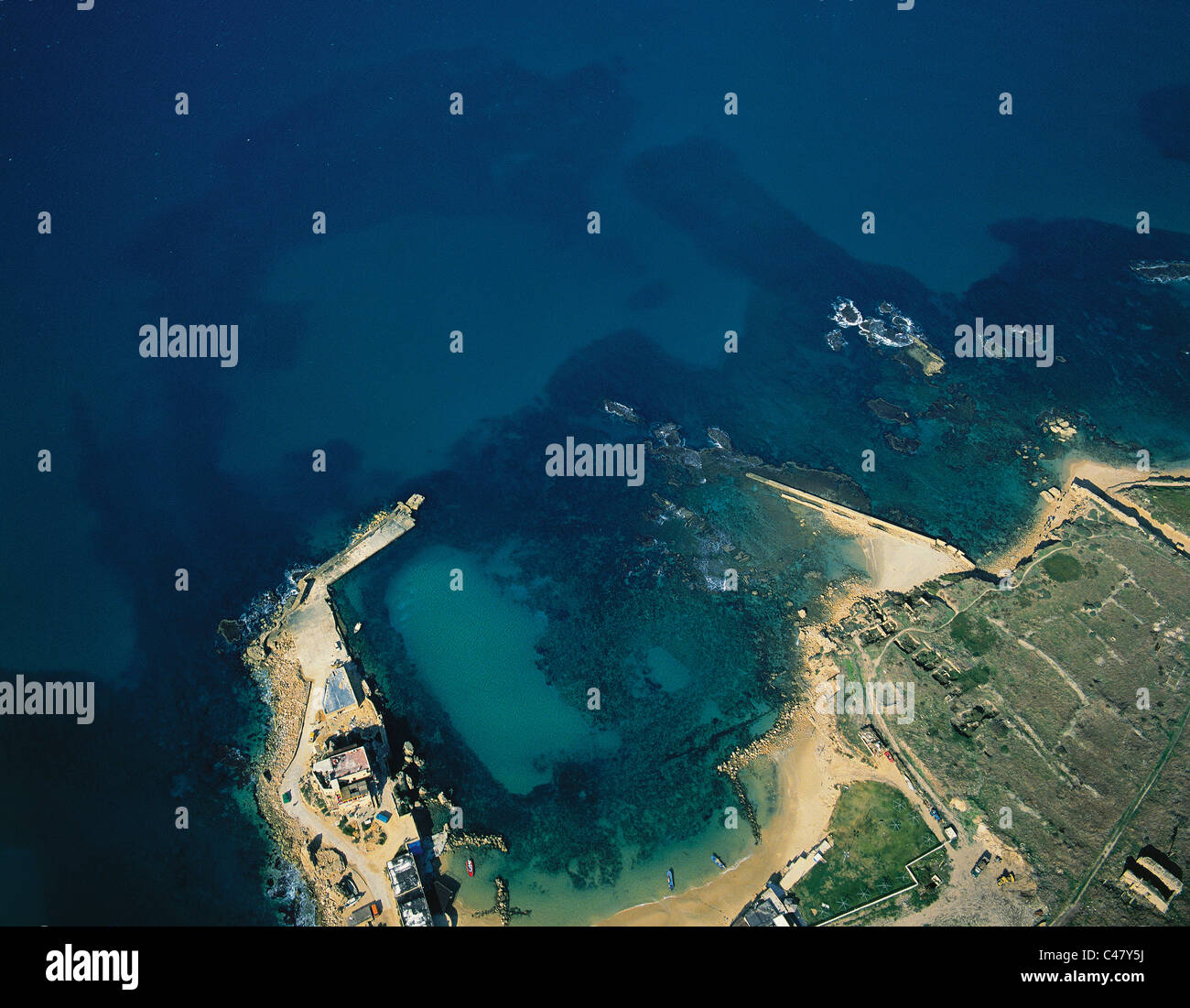 Aerial photograph of the harbor of Caesarea Stock Photo - Alamy
