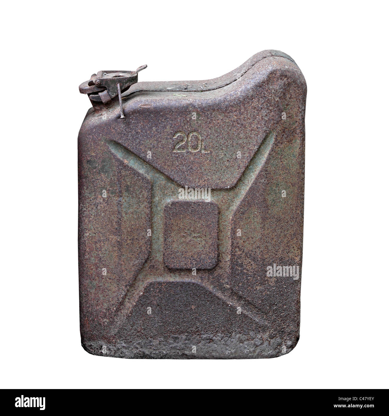 rusty used empty metallic petrol auto can canister cap capitol closeup ...