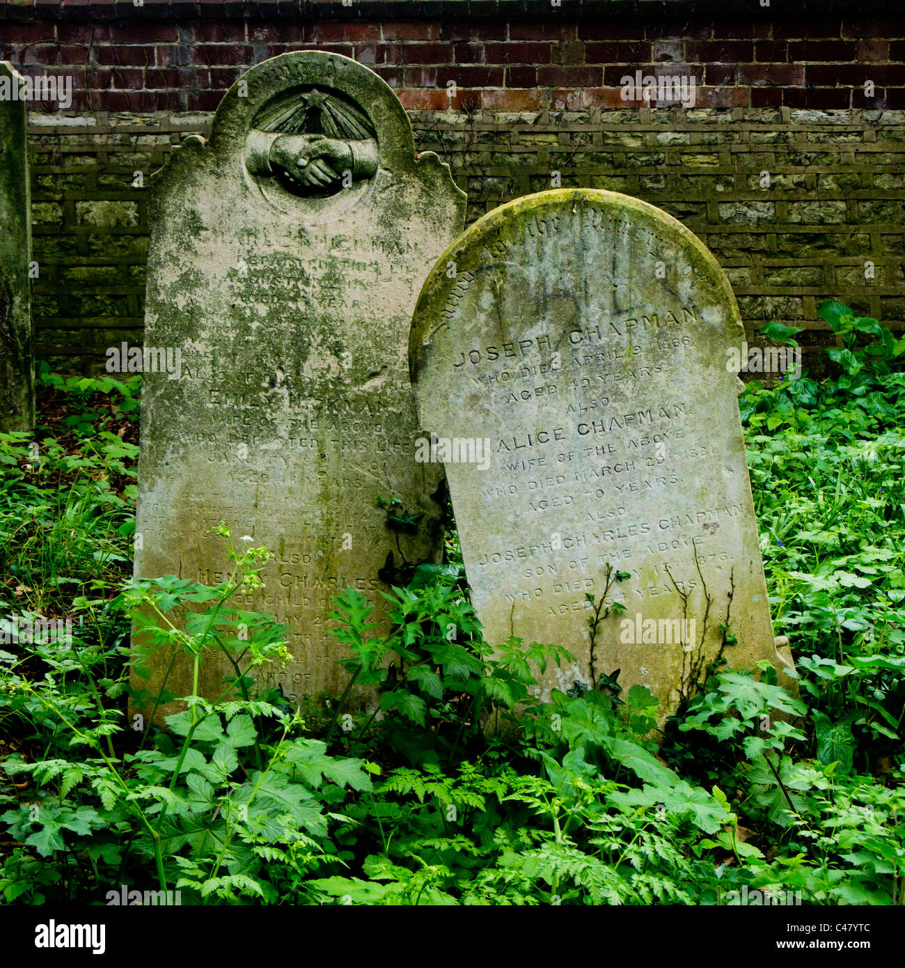 Gravestones from the 19th century in the Old Cemetery in Southampton ...