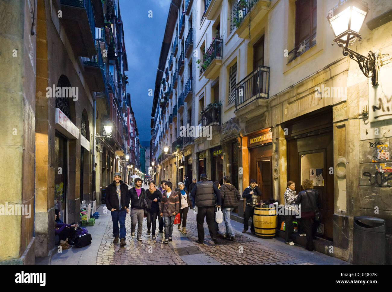 Bars in one of the narrow in the historic Old Town (Casco Viejo ...