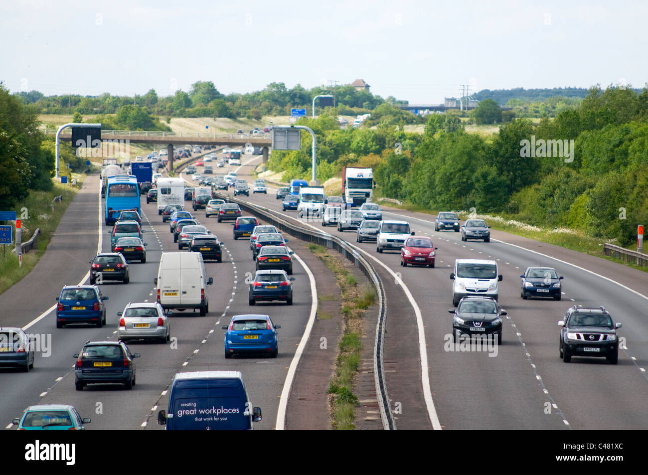 Busy motorway traffic on the M40. Friday before a bank holiday weekend ...