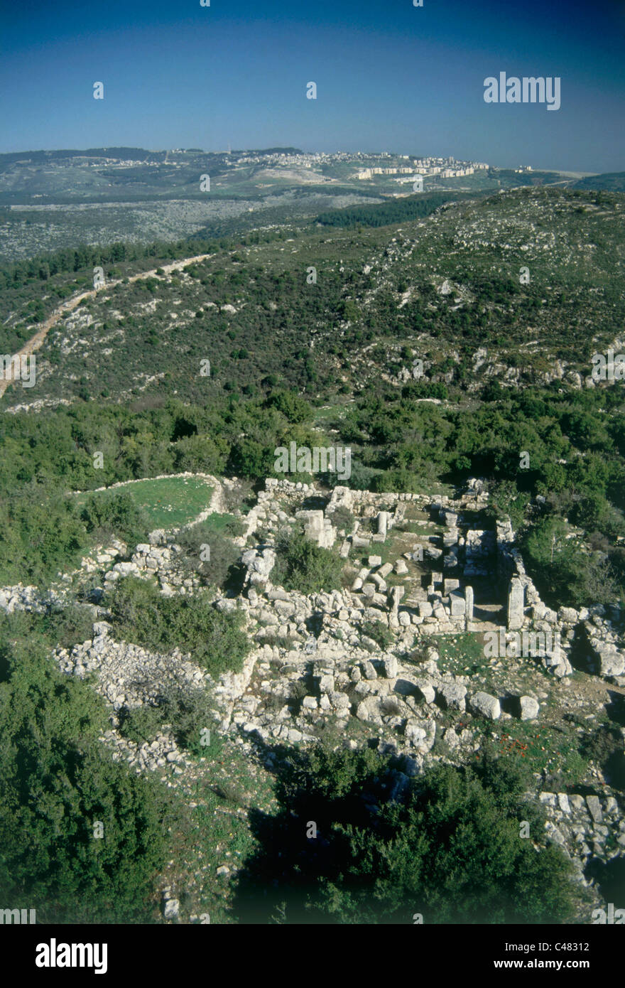 Aerial photograph of the ancient synagogue of Shema at the Upper ...